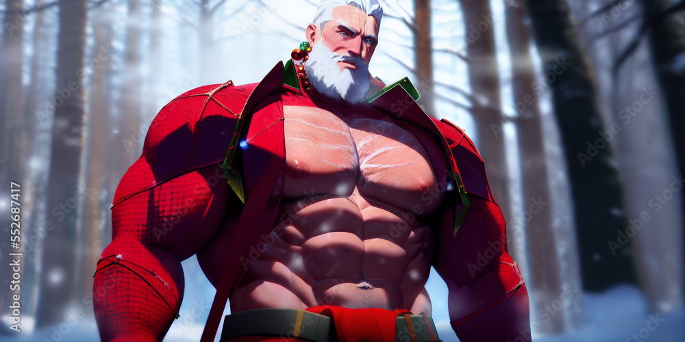 Kind santa chad with huge muscles in a revealing tight superhero suit ...