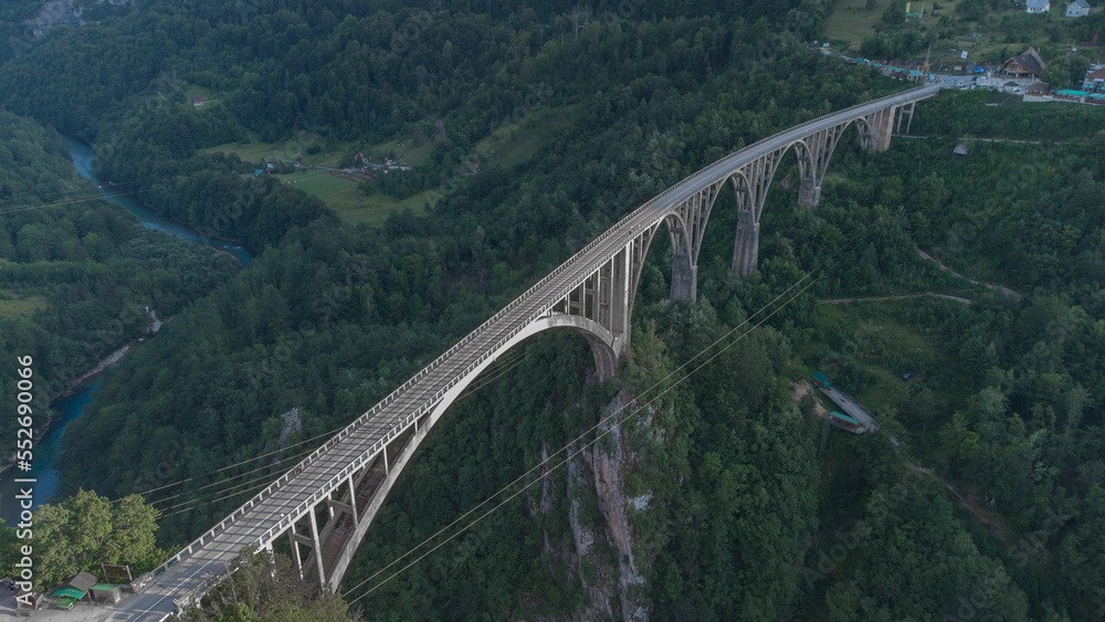 Famous bridge on the Tara river in Montenegro or Crna gora in evening ...