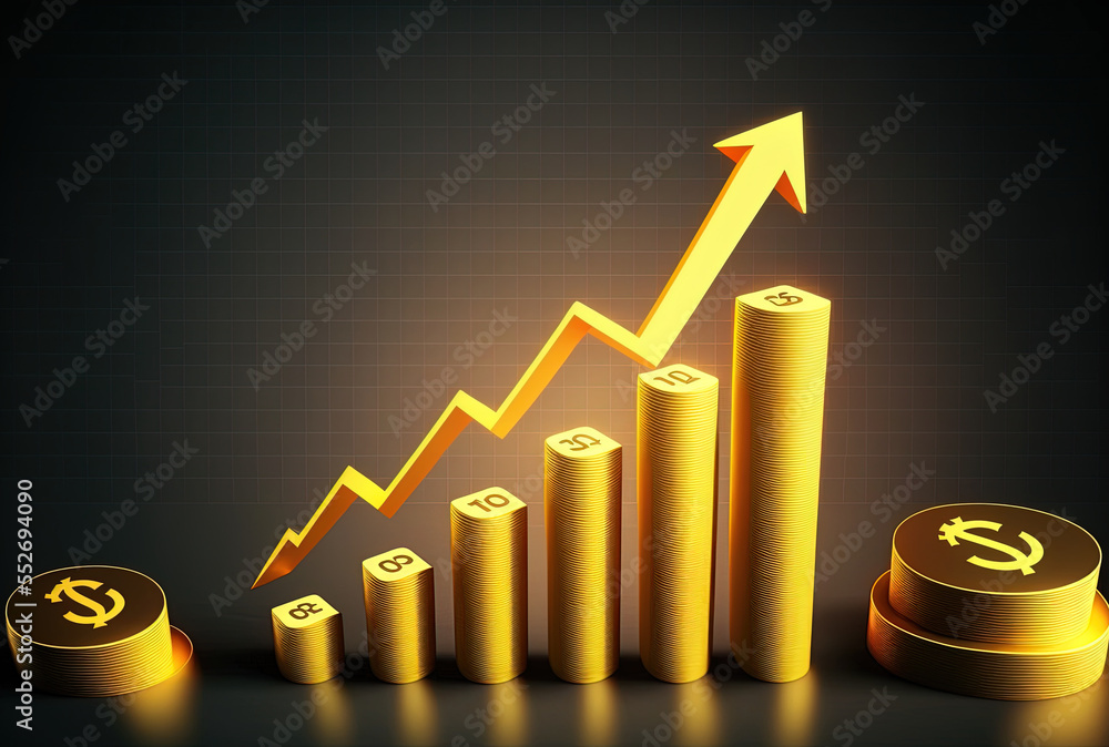 up arrow on the coin stacks graph. Concept of financial growth and ...