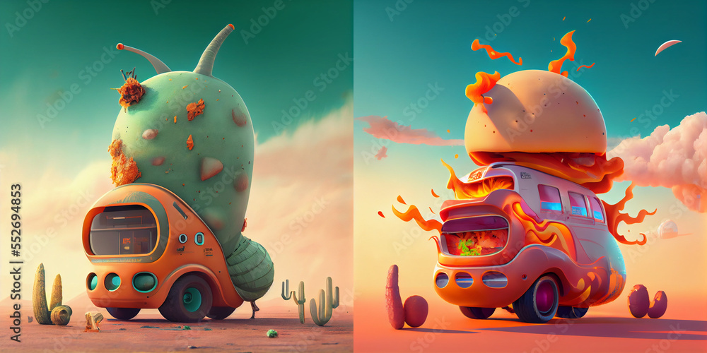 Cartoon martian car design, futuristic surreal illustration of truck ...