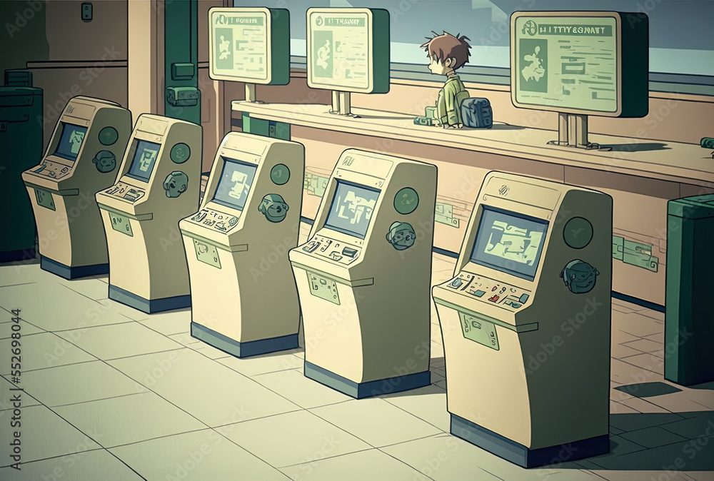 The international airport's check in counters are all empty. Generative ...