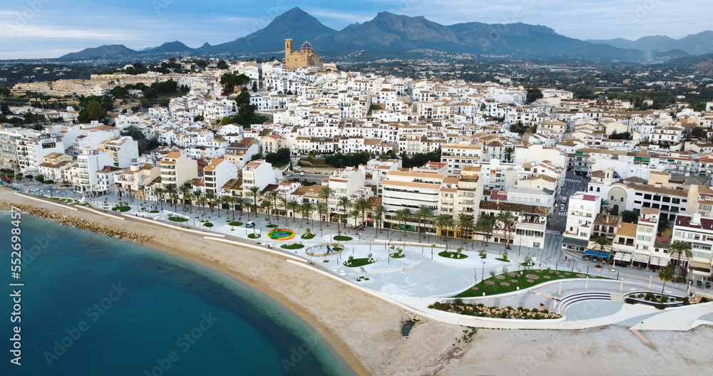 Altea, Spain - December 07, 2022: Aerial view of the new park in the ...