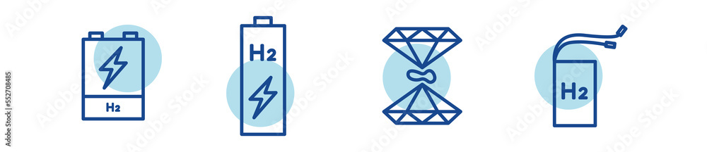 Hydrogen battery modern line icon set, H2 charger accu concept, metal ...