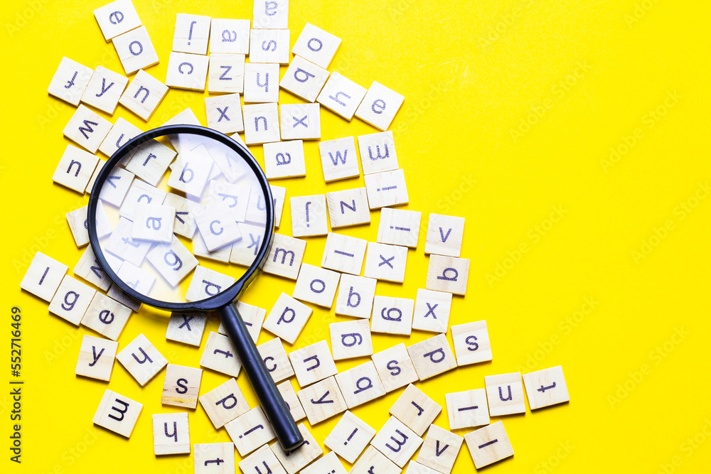 English alphabet made of square wooden tiles with the English alphabet ...