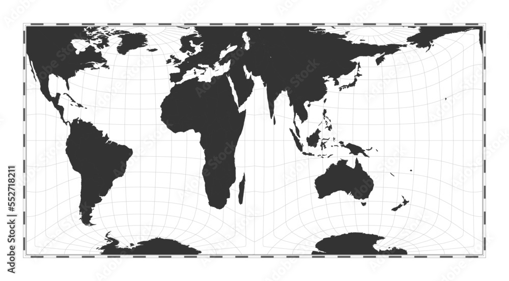 Vector world map. Gringorten square equal-area projection. Plan world ...