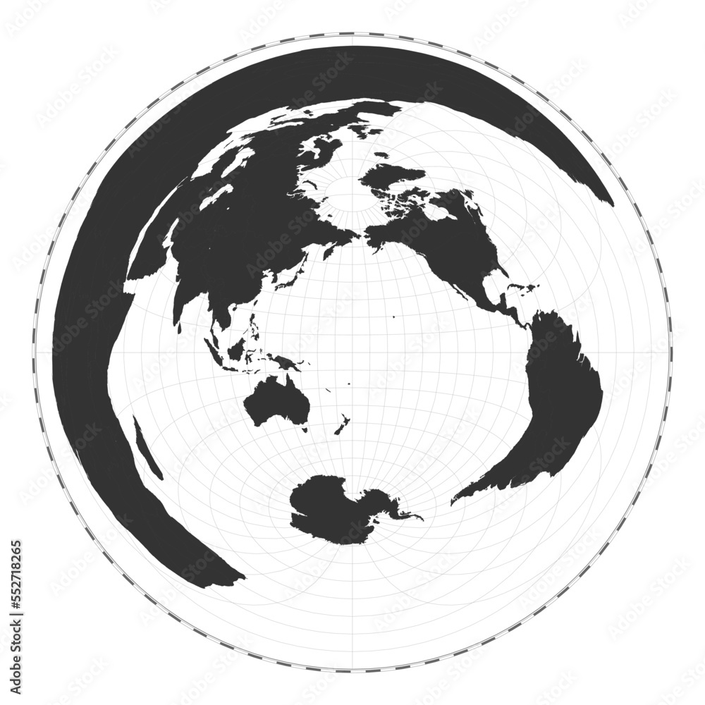 Vector World Map Azimuthal Equidistant Projection Plan World Geographical Map With Latitude