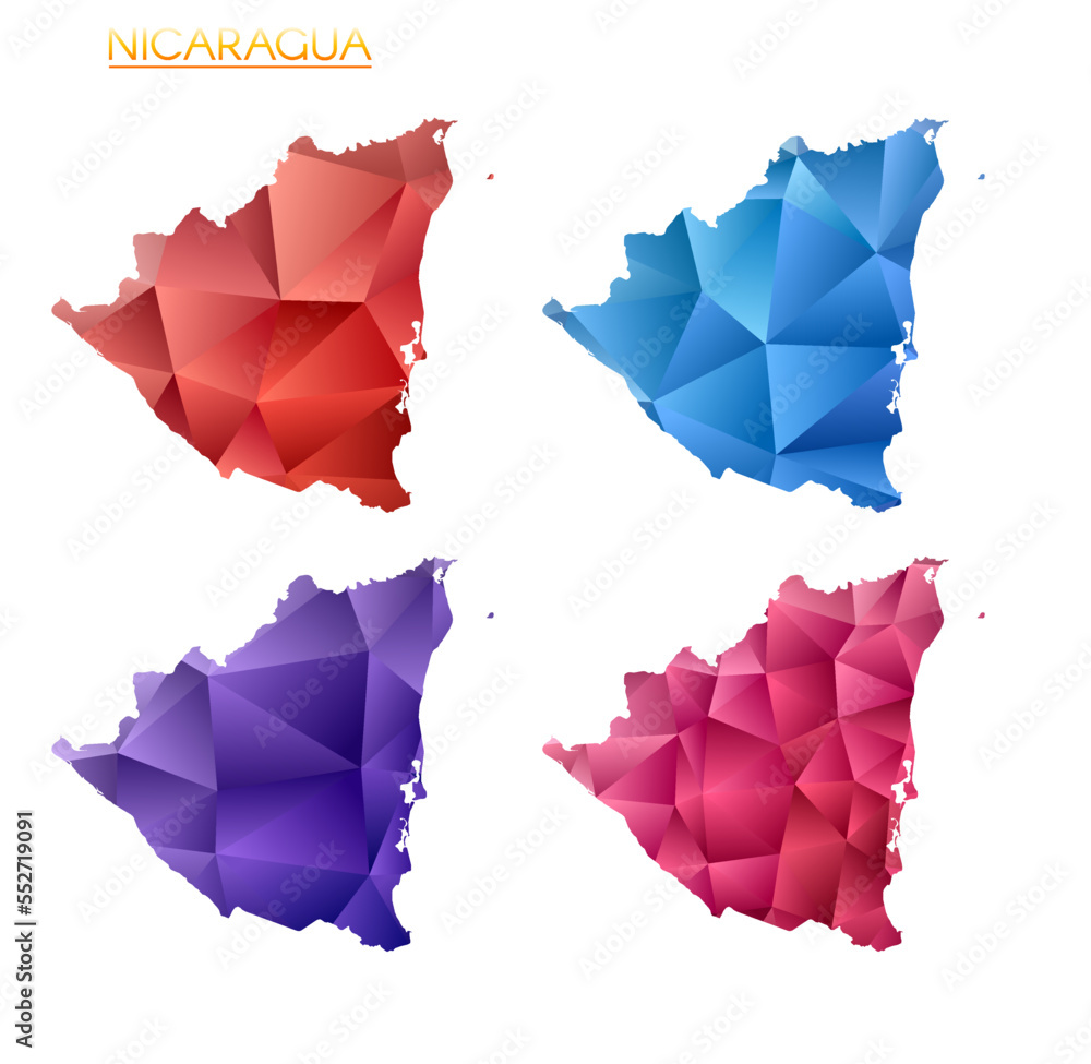 Set of vector polygonal maps of Nicaragua. Bright gradient map of ...