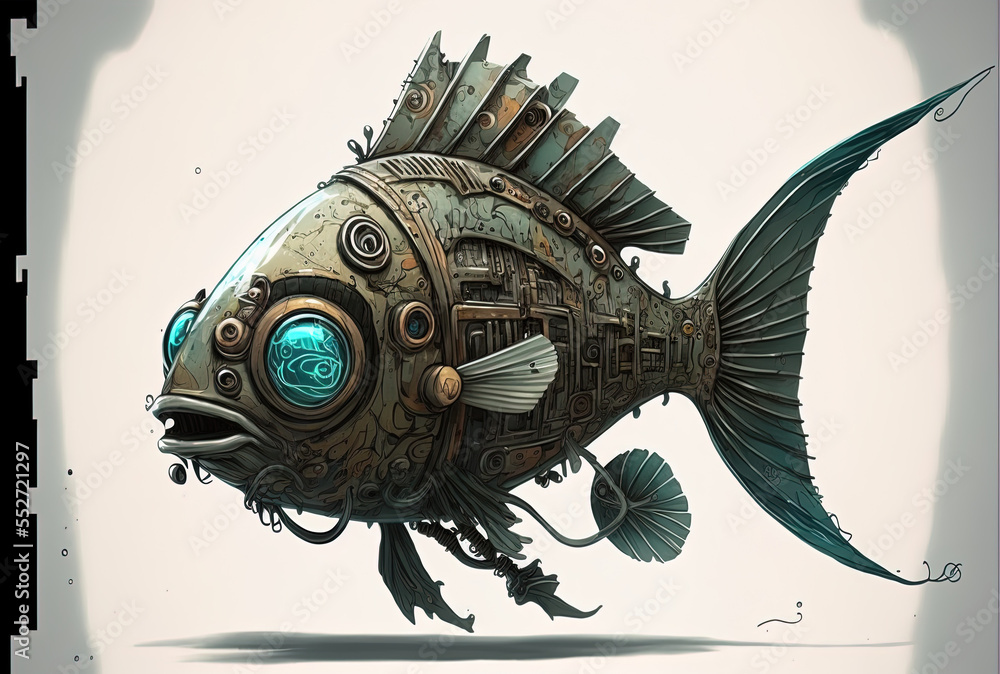 future cyberpunk drawing of a robotic fish. Generative AI Stock ...