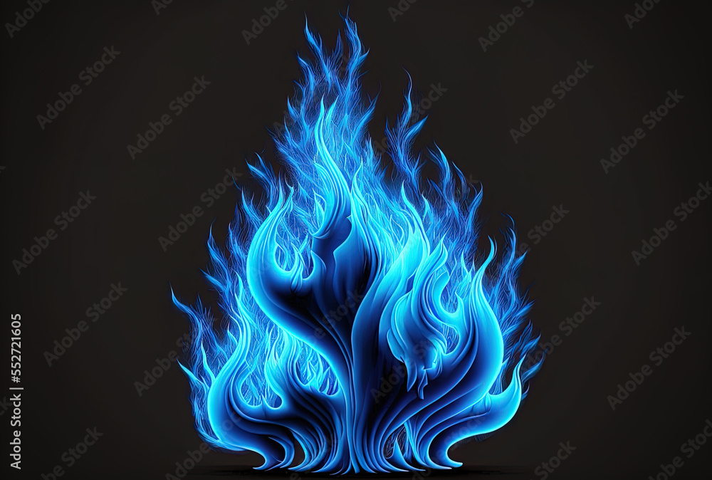 Flame backdrop, realistic blue fire picture in black. Generative AI ...