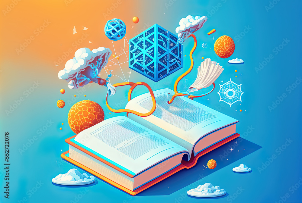 global network internet and open book on a sky blue backdrop are ...