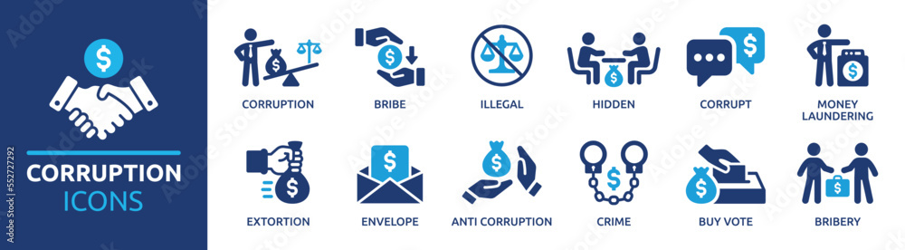 Vetor de Corruption icon collection. Bribe Money, money laundering ... Vetor de Corruption icon collection. Bribe Money, money laundering ...