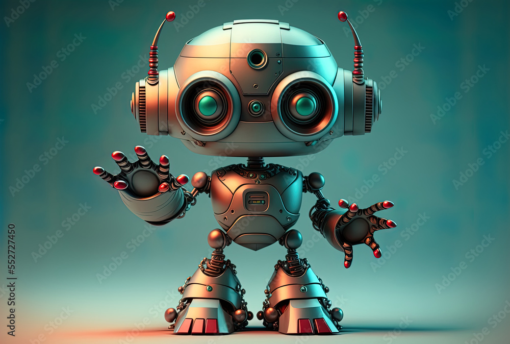charming artificial intelligence robot with extended hand of cartoon ...