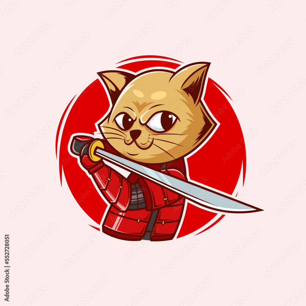 Cat samurai with Katana vector illustration Stock Vector | Adobe Stock