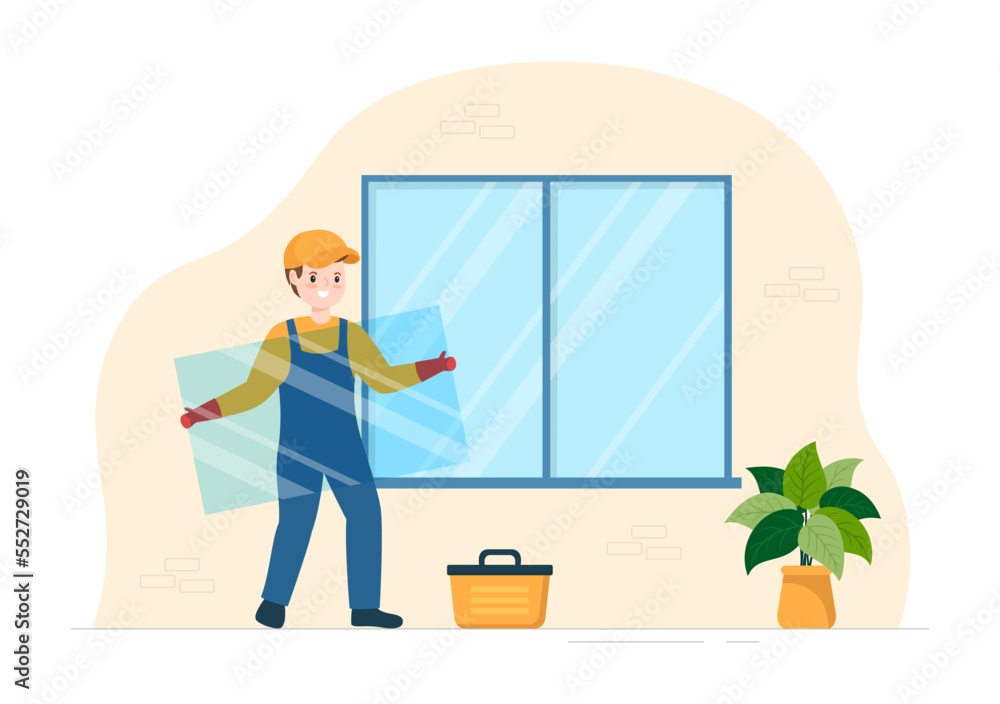 Window and Door Installation Service with Worker for Home Repair and ...