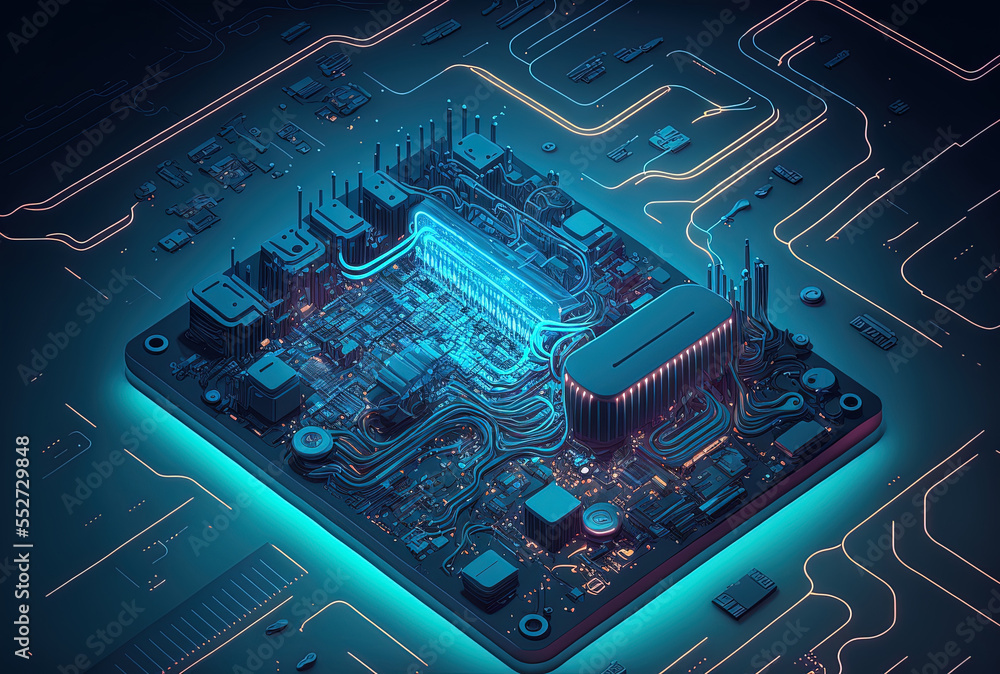 Concept for a futuristic circuit board that incorporates advanced IT ...