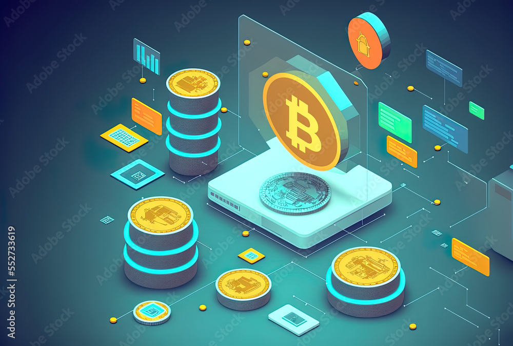 Blockchain finance money coin and token representation of a fintech ...