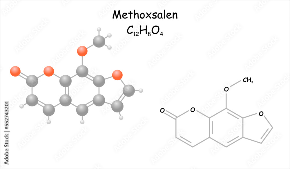 Stylized 2d molecule model/structural formula of methoxsalen. Use for ...