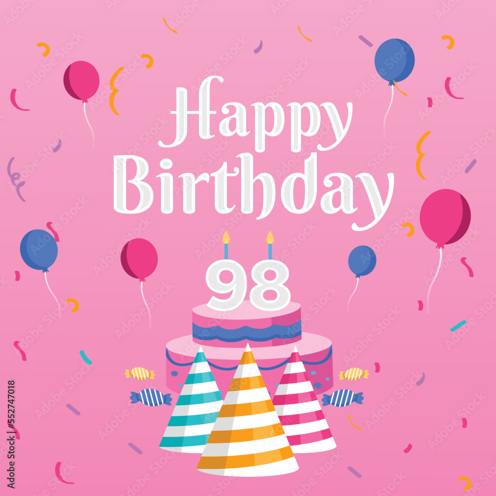 Birthday cake with candles. Bday of the baby 98th year. Anniversary of ...