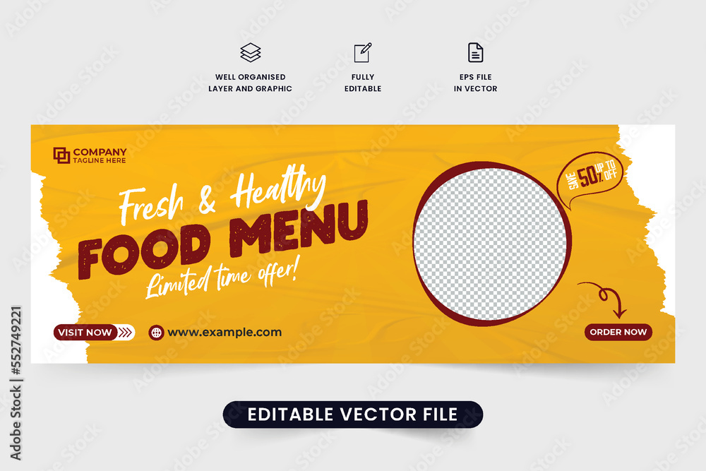 Delicious food menu banner design with brush effects. Food promo ...