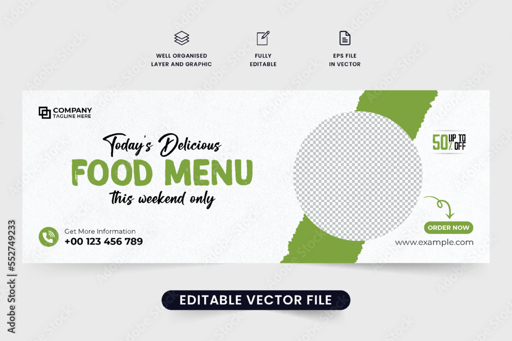 Weekend food discount social media cover design with green and dark ...