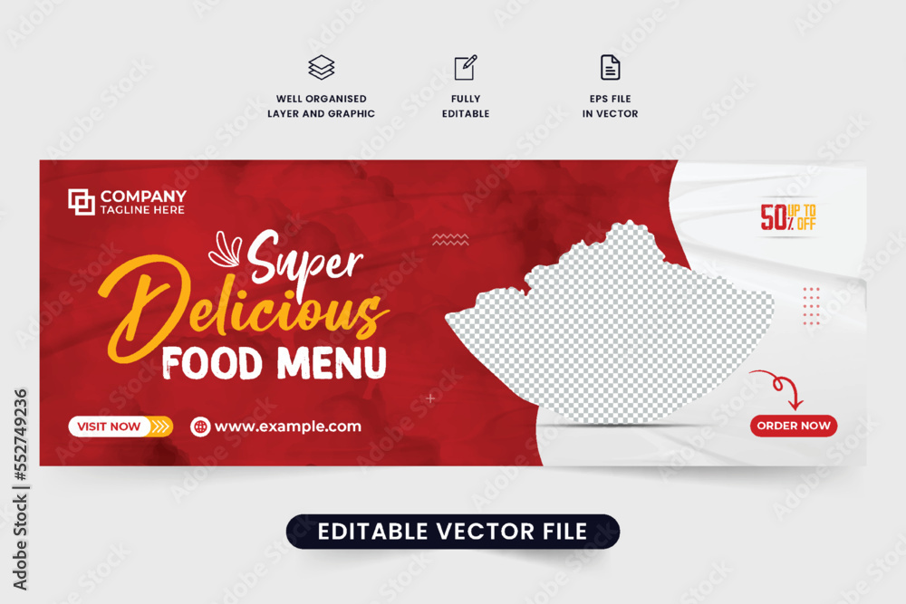 Super delicious food menu online advertisement banner design for social ...
