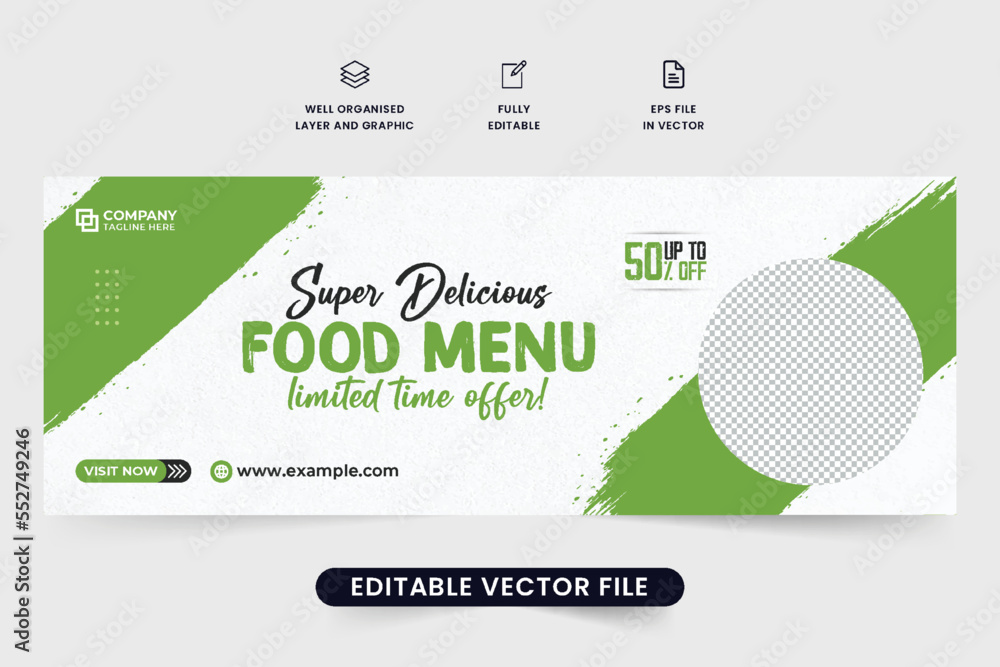 Delicious food promo template design with green brush effect. Special ...
