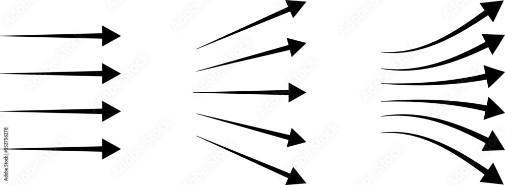 Arrow icons spread out set Vector isolated on background. Air flow wave ...