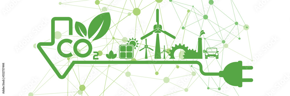 reducing CO2 emissions to stop climate change. green energy background ...