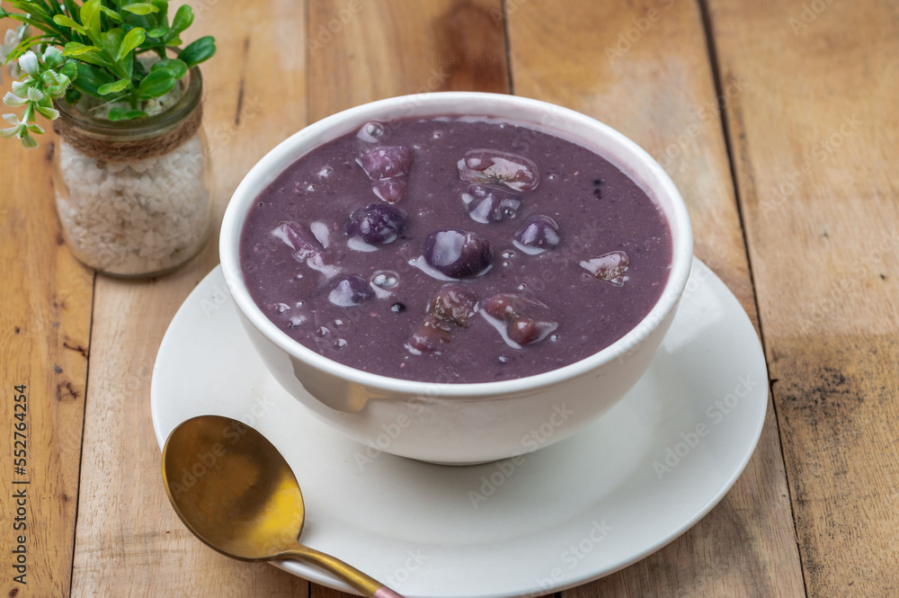 Ginataang Ube bilo bilo is a sweet coconut-based dessert soup with ...