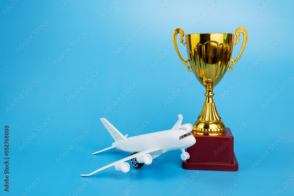travel and tourism award, aviation cup, plane and golden flight prize ...