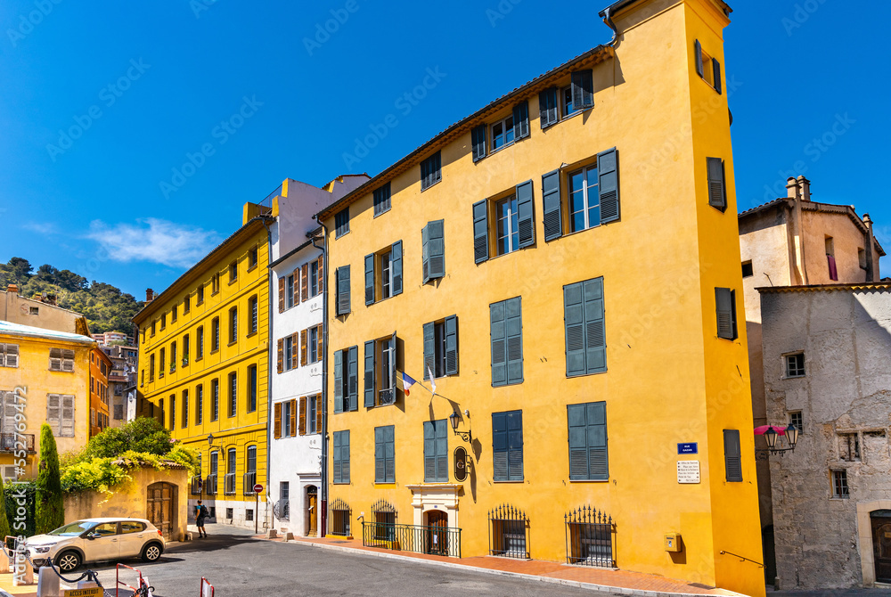 Historic medieval tenement houses at Place du Petit Puy square in old ...