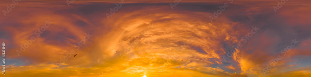 Dramatic sunset sky panorama with Cumulus clouds. Seamless hdr 360 pano ...