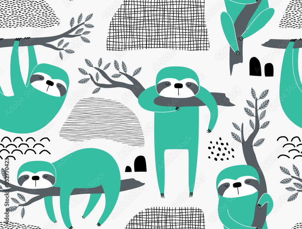 cute sloth seamless pattern. Stock Vector | Adobe Stock