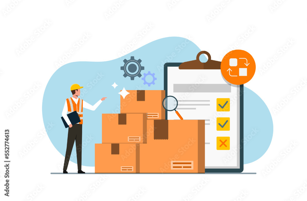 Inventory control system concept, professional manager checking goods ...