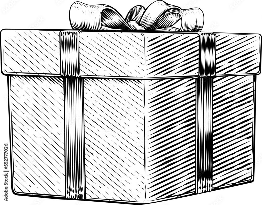 Christmas gift or birthday present in a box. Wrapped in wrapping paper ...