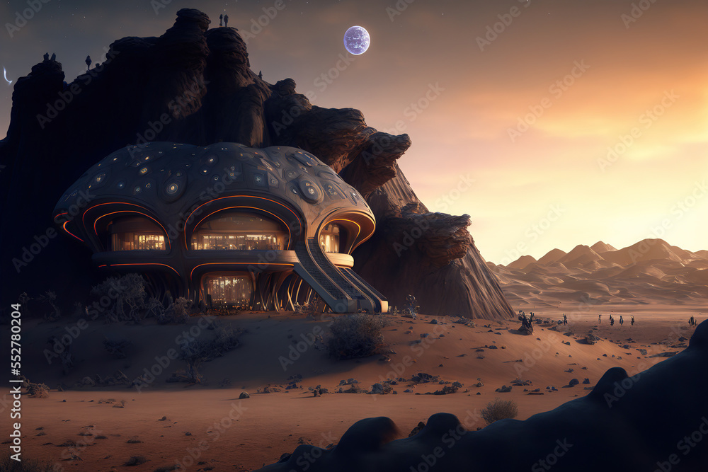 Futuristic architecture on alien planet, space expansion concept ...