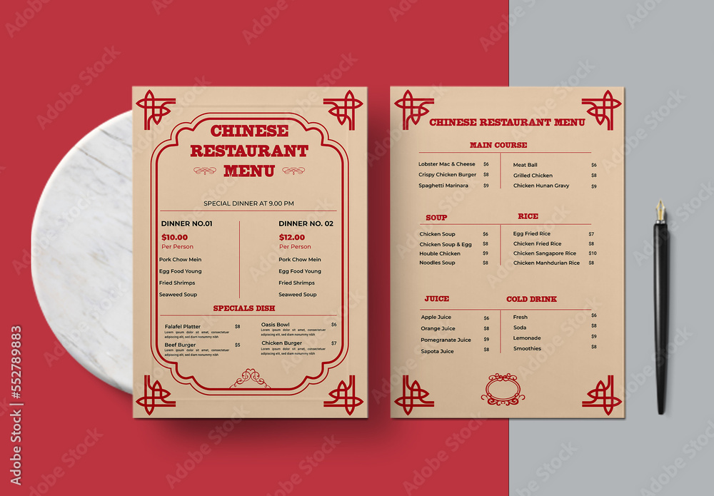Chinese Restaurant Menu Stock Template | Adobe Stock