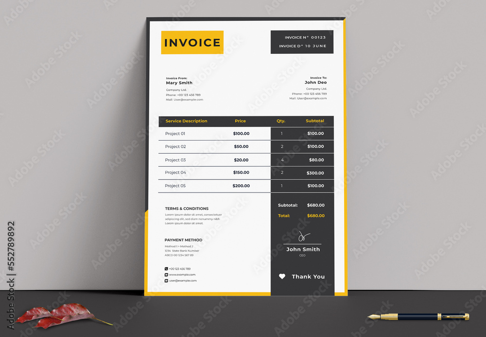 Corporate Invoice Design Stock Template | Adobe Stock