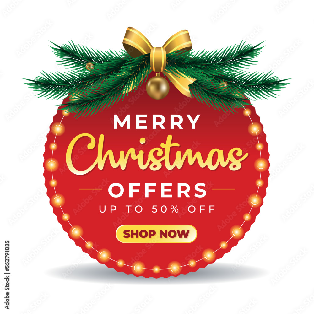 Merry Christmas offers sale, up to 50% off, round red discount web ...