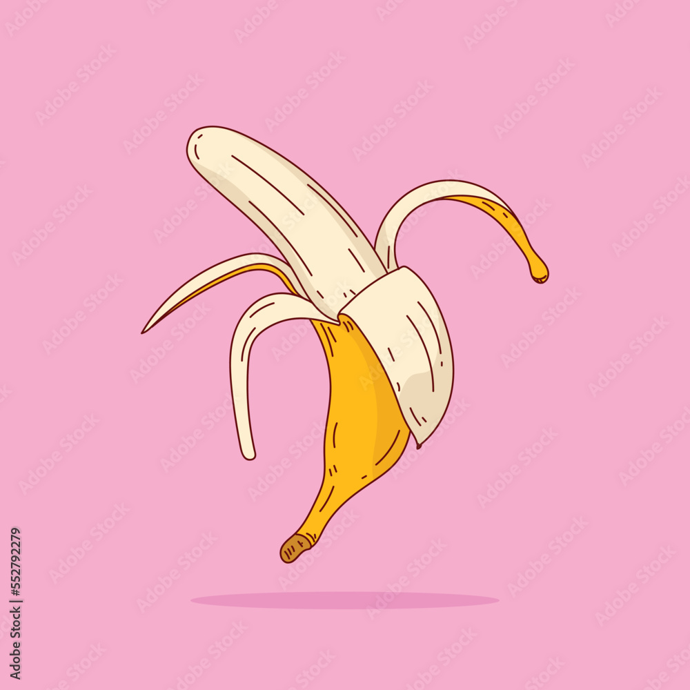 Banana Vector Clip Art Illustration. Flat Cartoon Style Line Drawing ...