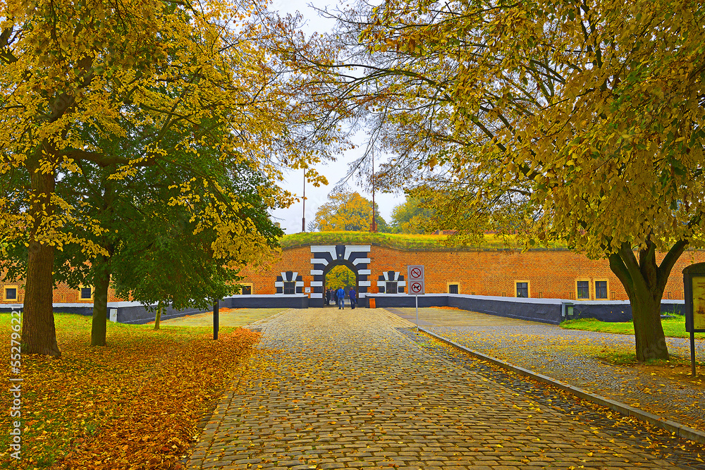 Entrance to the Terezin memorial, former concentration camp. Thousands ...