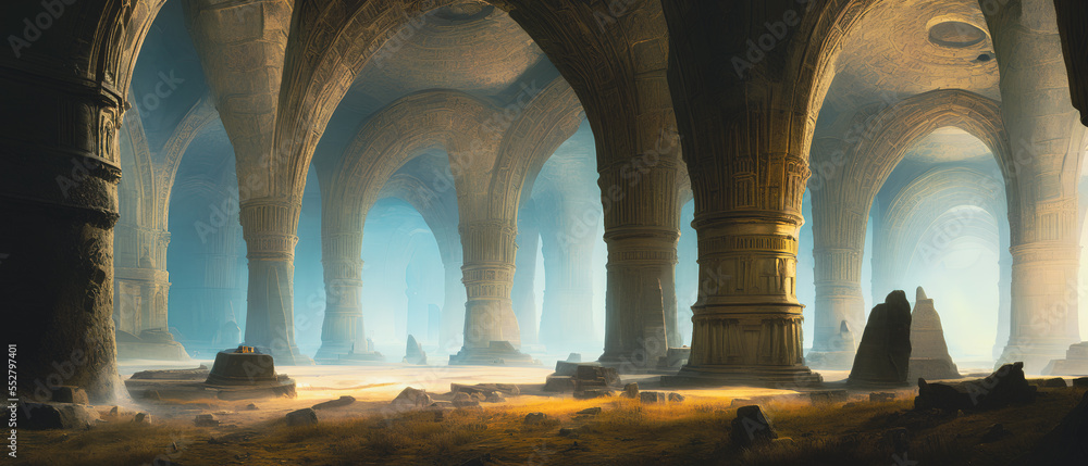 Iillustration of a scary underground temple with sarcophagus ...