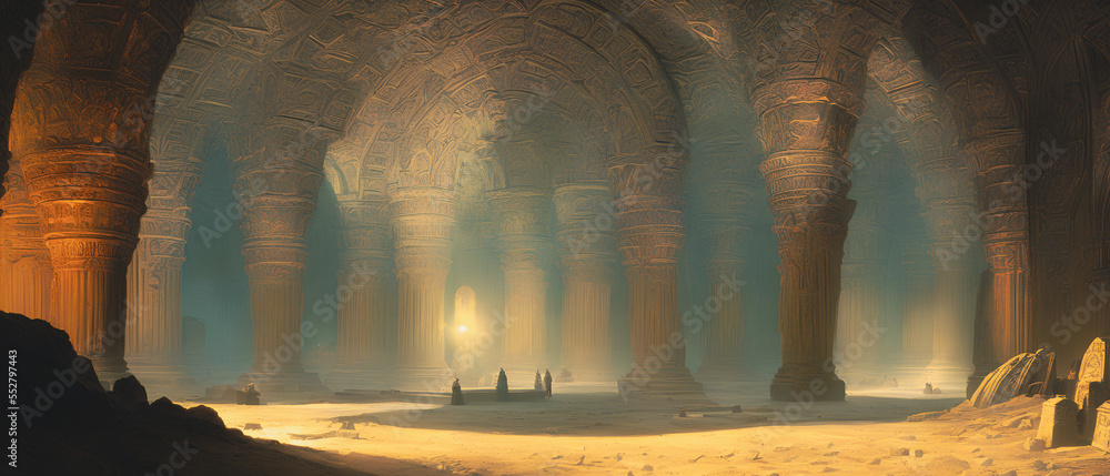 Iillustration of a scary underground temple with sarcophagus ...