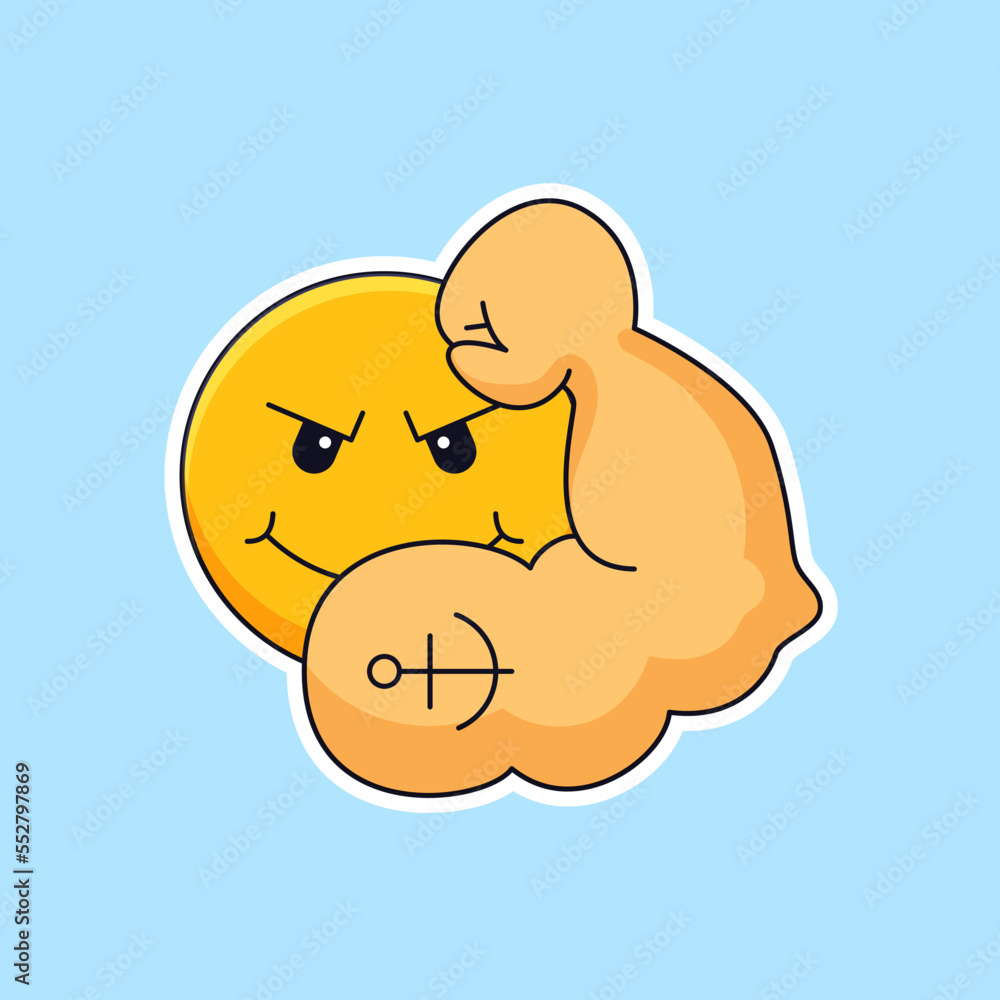 flexing face emoji with big muscular arm vector outline illustration ...
