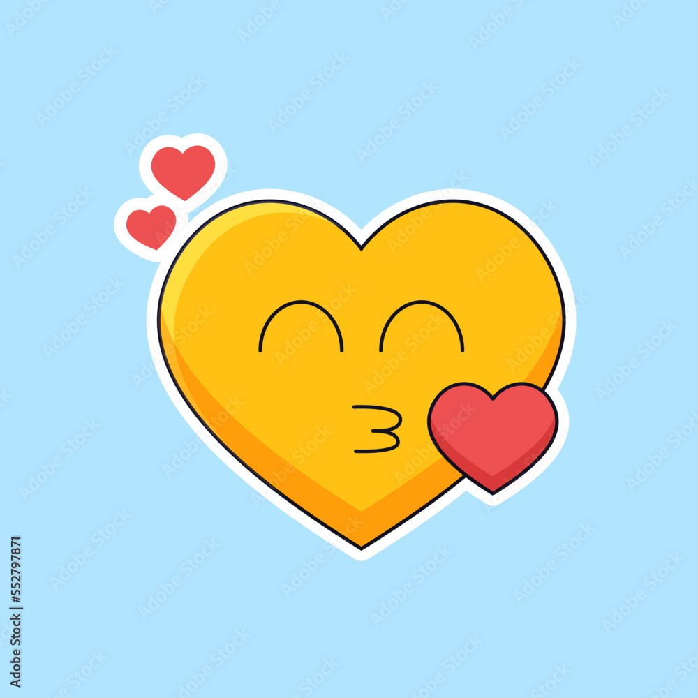 heart shape kissing emoticon with love symbol on the lip vector outline ...