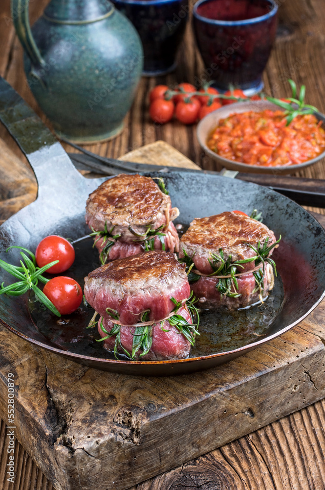 Traditional barbecue dry aged angus medaillon beef filet steak natural ...