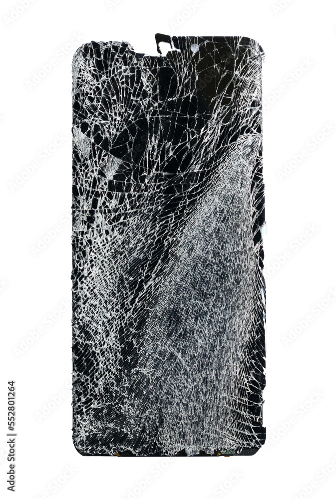 cracked screen phone isolated on white background, broken screen ...