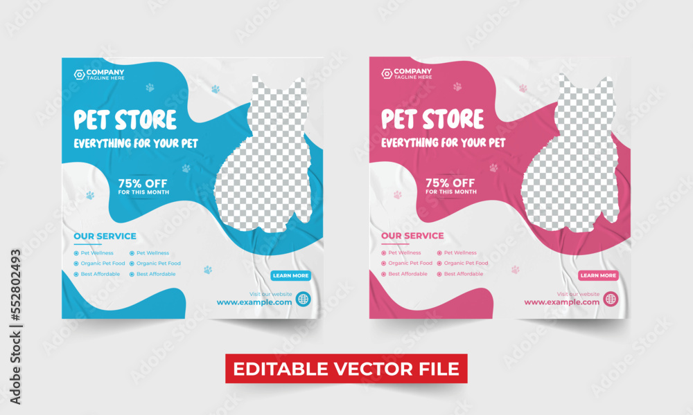 Vector pet adoption and veterinary service social media post vector pet ...