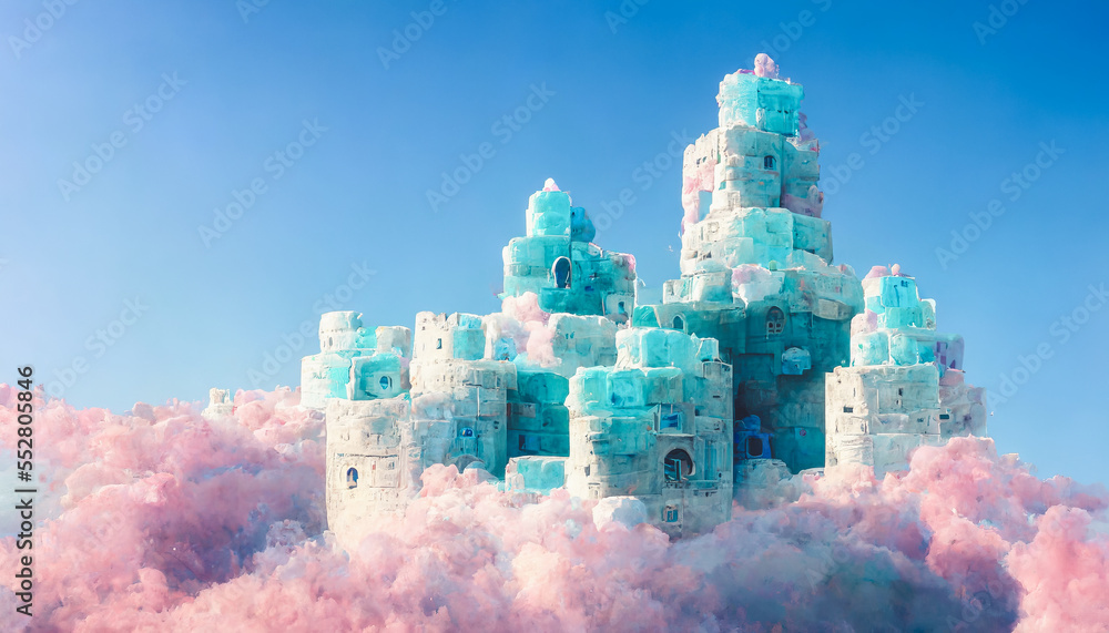 Splendid ice floating castle for fairy tale princess in the sky kingdom ...