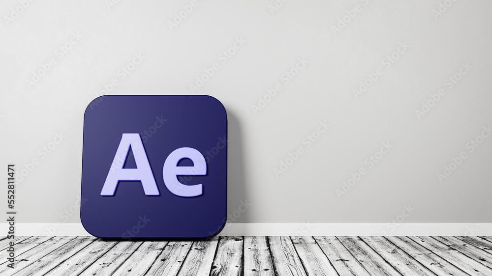 Adobe After Effects App Icon on Wooden Floor Against Wall Stock ...